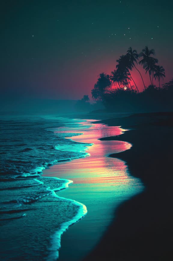 Enchanted Beach Sunset: a Vibrant Coastal Paradise Stock Illustration ...