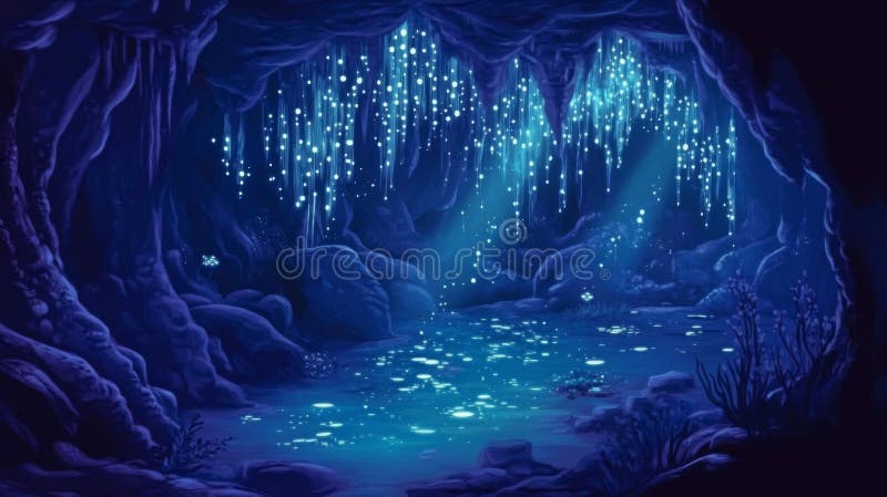Enchanted Blue Cave with Bioluminescent Glow Stock Illustration ...