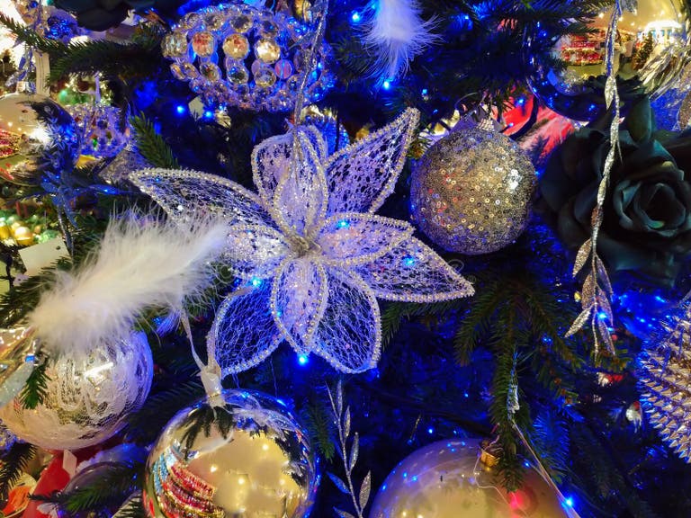 Enchanted Blue Christmas Tree Stock Image - Image of greeting, rose ...