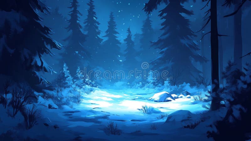Enchanted Blue Forest at Night: a Serene Winter Scene Stock ...