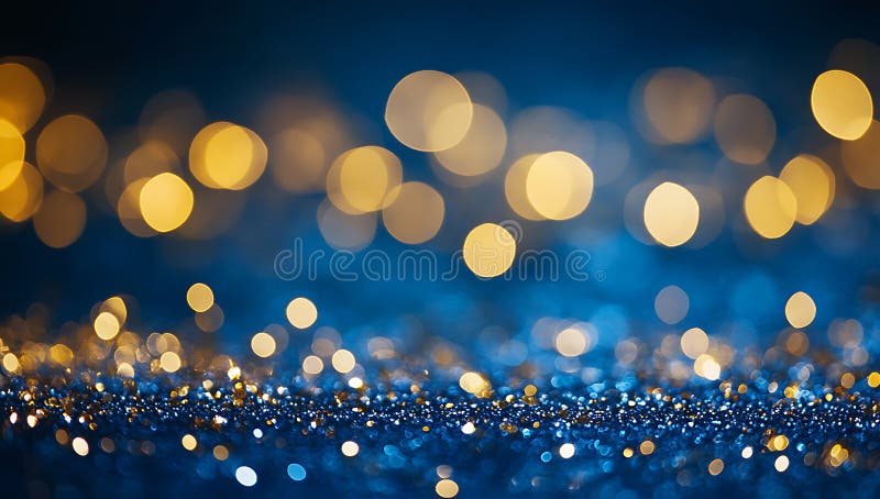 Enchanted Blue and Gold Glitter Lights Festive Background Bokeh Sparkle ...