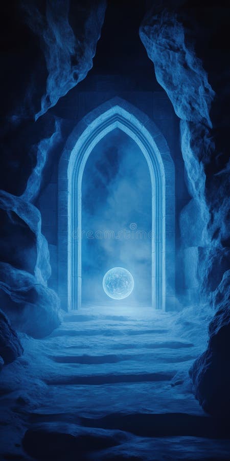 Enchanted Blue Portal with Glowing Sphere in Mystical Cave Stock Photo - Image of sphere ...