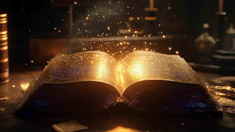 Enchanted Book with Glittering Pages and Ambient Light Effects Stock ...