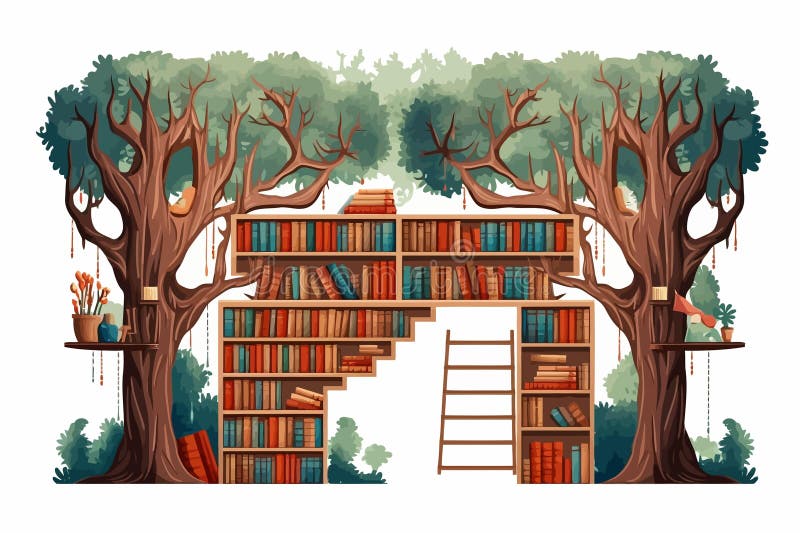 Enchanted Book Library with Floating Shelves Isolated Vector Style ...