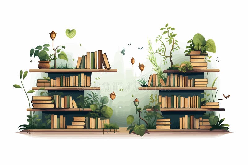 Enchanted Book Library with Floating Shelves Isolated Vector Style ...