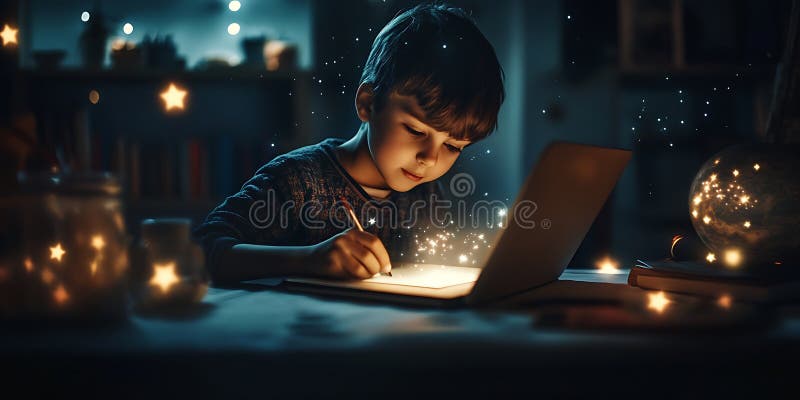 Enchanted Book Magical Child Reading Background Wallpaper Stock ...