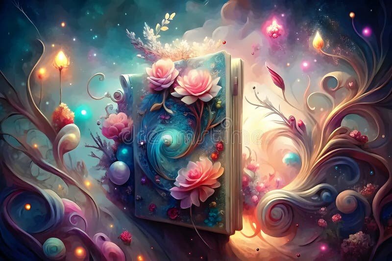 Enchanted Book with Magical Elements and Nature Motifs Stock ...