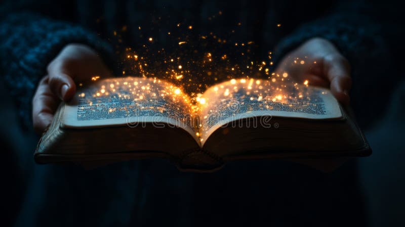 Enchanted Book Radiating Golden Light and Magic Stock Illustration ...