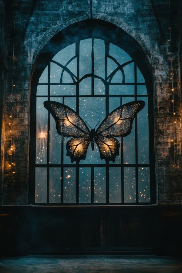 Enchanted Butterfly Silhouette in Gothic Window with Mystical Lighting ...