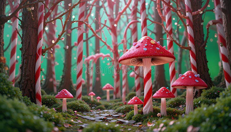 Enchanted Candy Cane Forest Path: Whimsical Digital Illustration Stock ...
