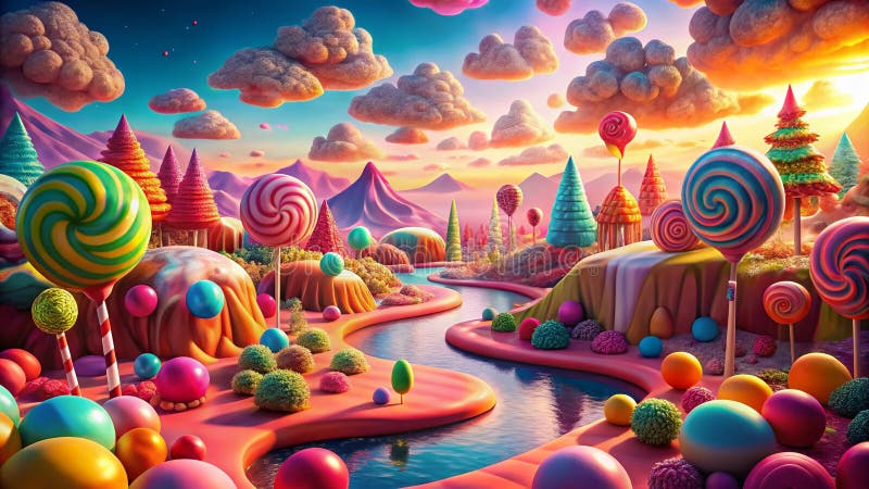 Enchanted Candy Land a Whimsical 3D Landscape Masterfully Composed ...
