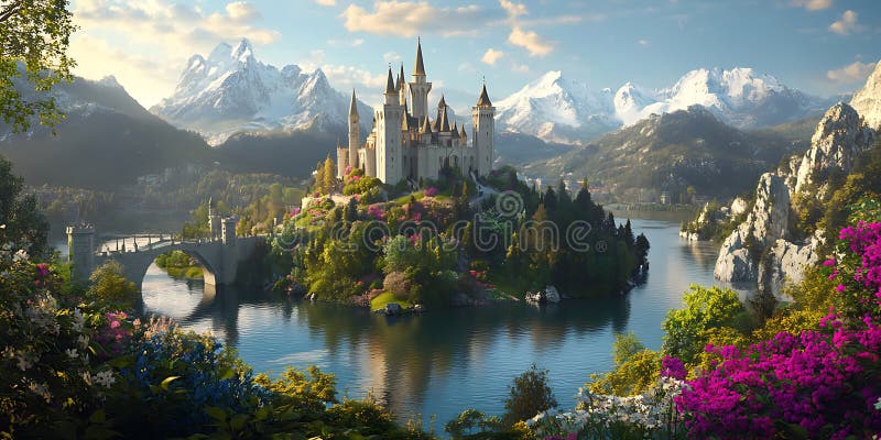 Enchanted Castle a Breathtaking Fantasy Landscape Stock Illustration ...