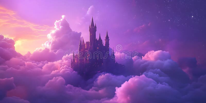 Enchanted Castle in the Clouds Fantasy Art Wallpaper Stock Photo ...