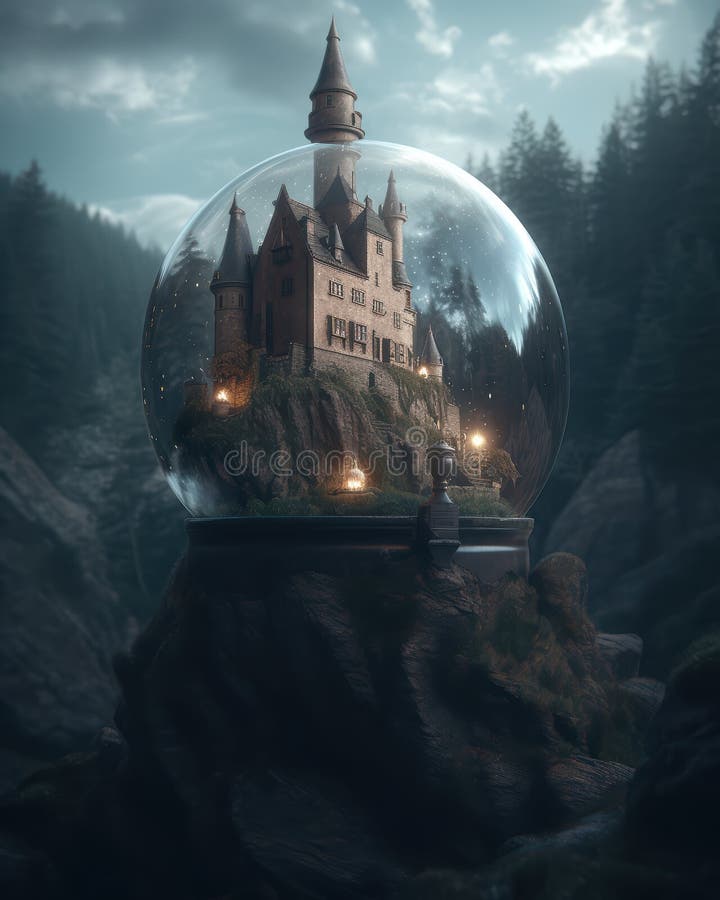 Enchanted Castle in a Glass Globe. Created by Generative Artificial ...