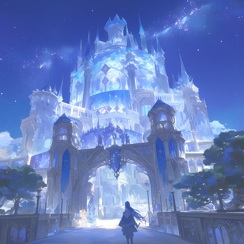 Enchanted Castle by the Lake Stock Illustration - Illustration of ...