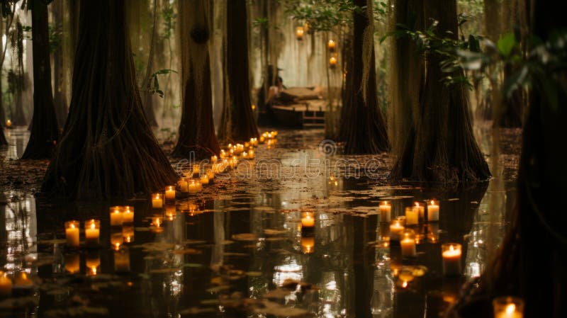 Enchanted Castle at Night with Ghostly Figures and Mystical Fireflies ...