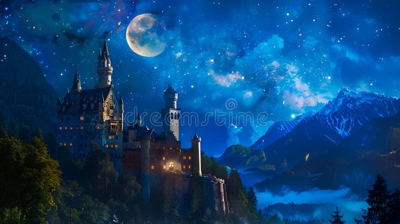 Enchanted Castle on Night Sky Stock Image - Image of magic, backdrop ...