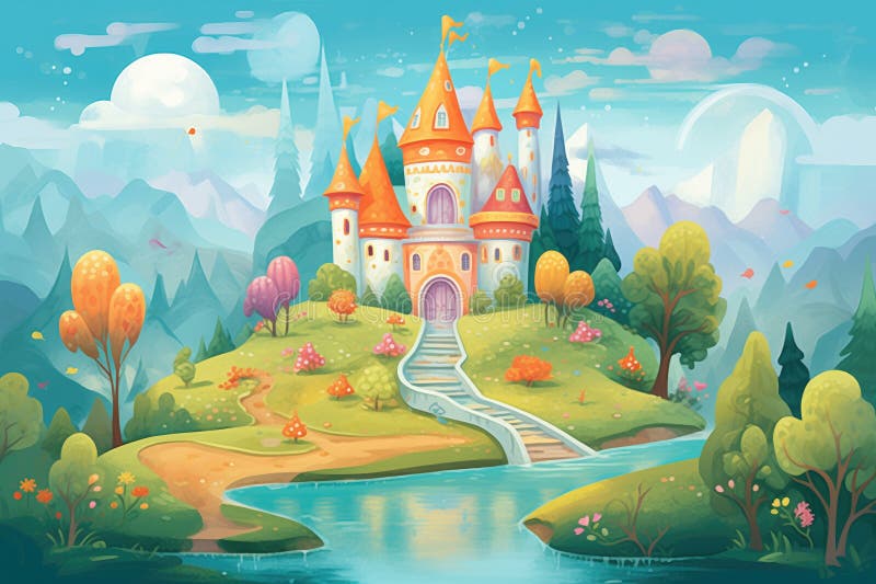 Enchanted Castle with Radiant Gardens and Sparkling Ponds Stock ...