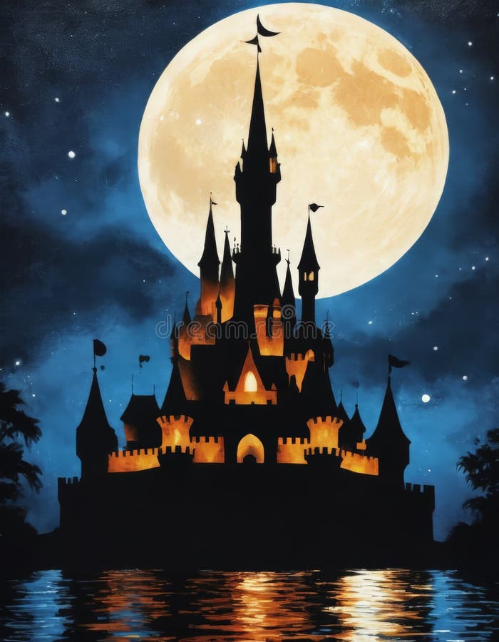 Mystical Fantasy Castle in Enchanted Forest at Night with Glowing ...