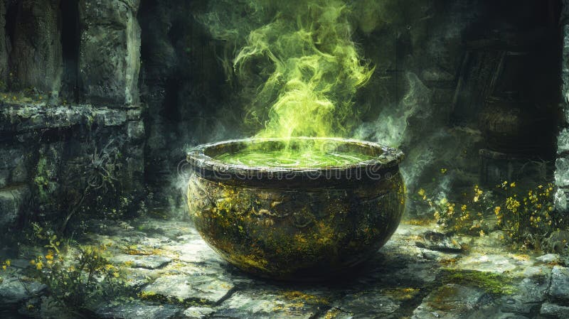 Enchanted Cauldron and Green Smoke Stock Illustration - Illustration of ...