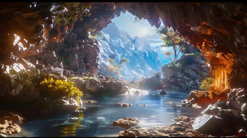 Enchanted Cave Pool 3D Illustration Stock Illustration - Illustration ...