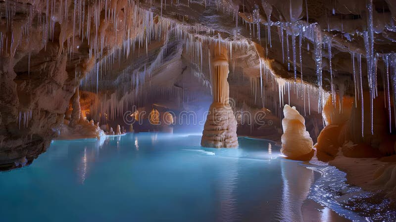 Enchanted Cave Pool, Realistic Underground Image Stock Illustration ...