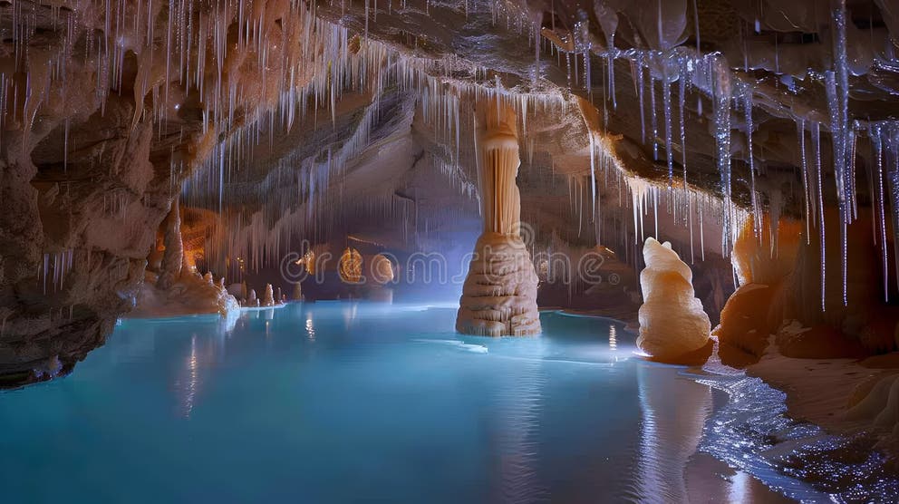 Enchanted Cave Pool, Realistic Underground Image Stock Illustration ...