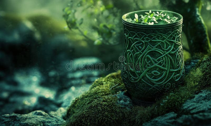 Enchanted Celtic Pot in Lush Forest Stock Image - Image of serene ...