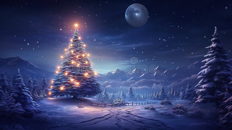 Enchanted Christmas Night: Magical Scene with Illuminated Christmas ...