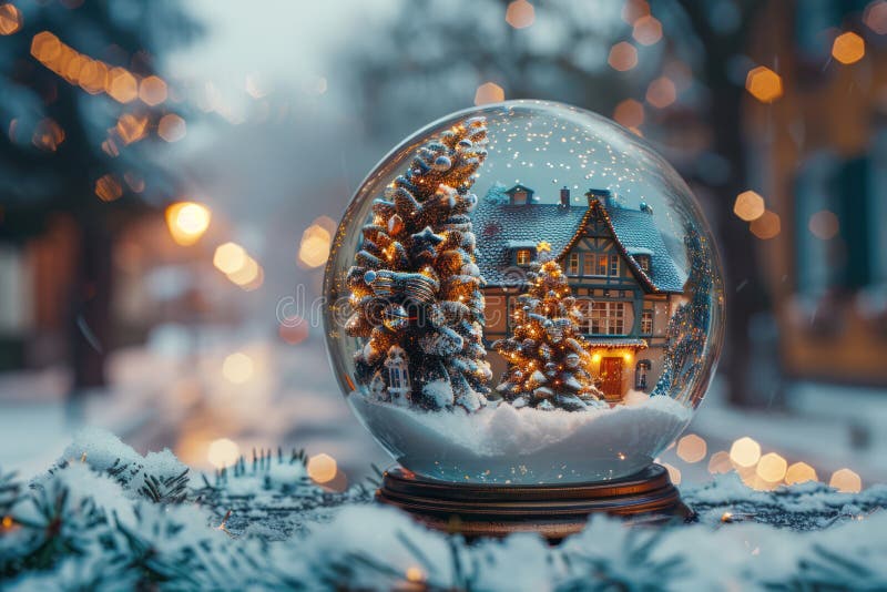 Enchanted Christmas Snow Globe with Tech-Created Decorations Stock ...