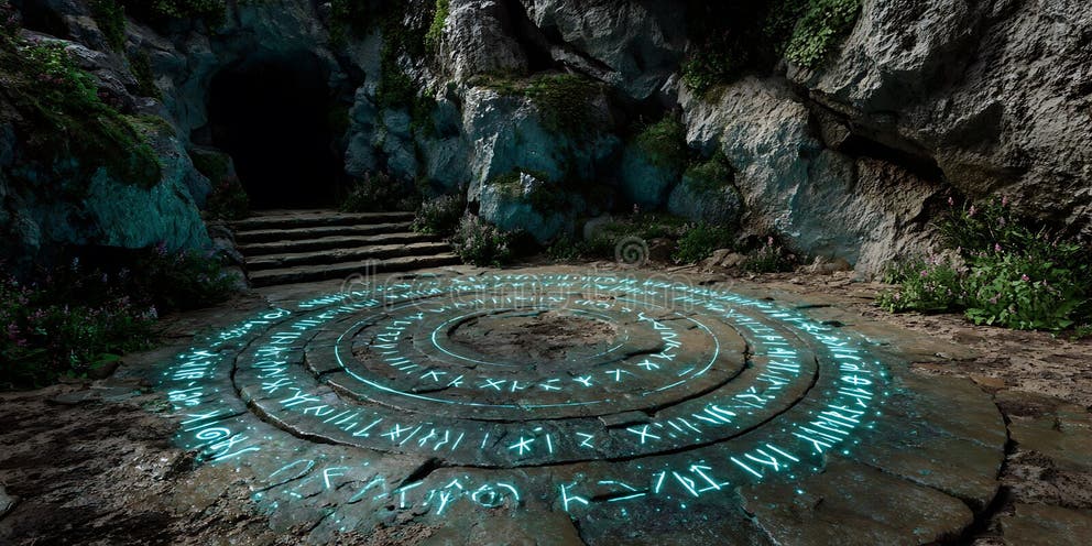 Enchanted Circle Mystical Glowing Spiral in Dark Forest Stock ...