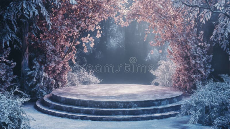 An Enchanted Circular Stage Surrounded by Ethereal Foliage in a ...