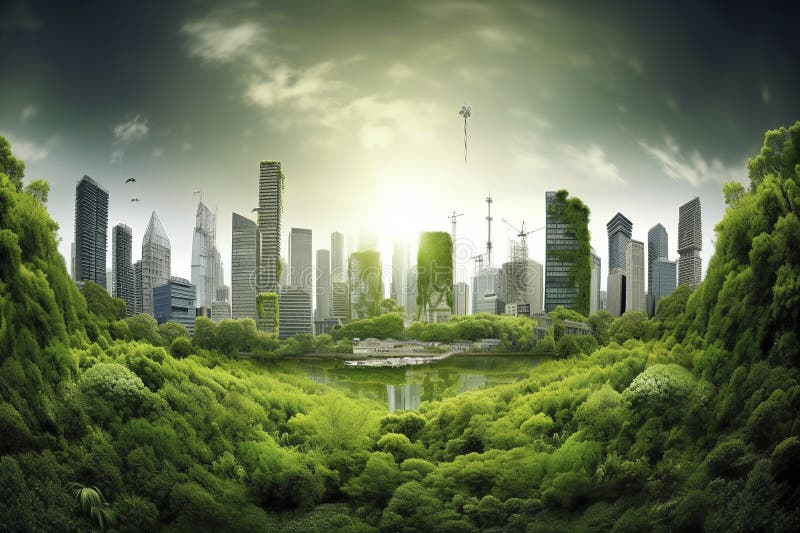 Enchanted City Embraced by Lush Forest. Generative AI Stock ...