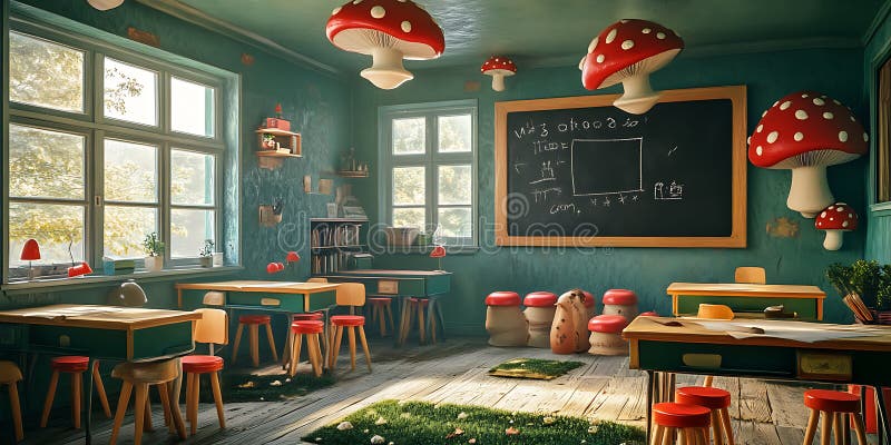 Enchanted Classroom Magical Mushroom Decor Background Wallpaper Stock ...