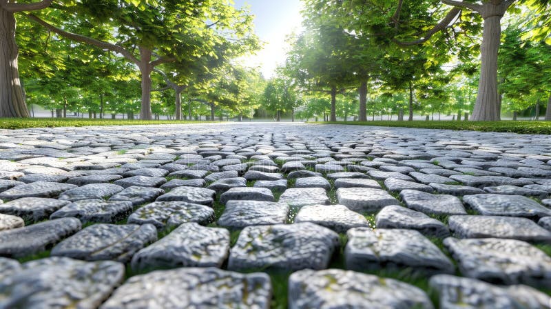 Enchanted Cobblestone Pathway through Lush Woods Stock Image - Image of ...