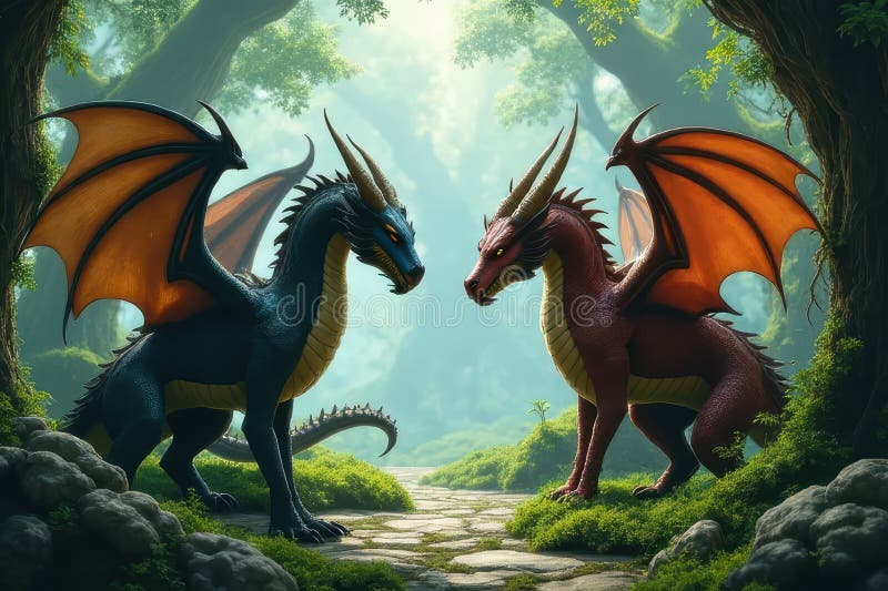 Enchanted Collision of Dragons and Demonic Forces Stock Illustration ...