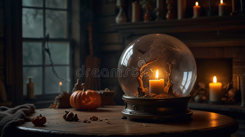 Enchanted Crystal Ball on Rustic Table Stock Illustration ...