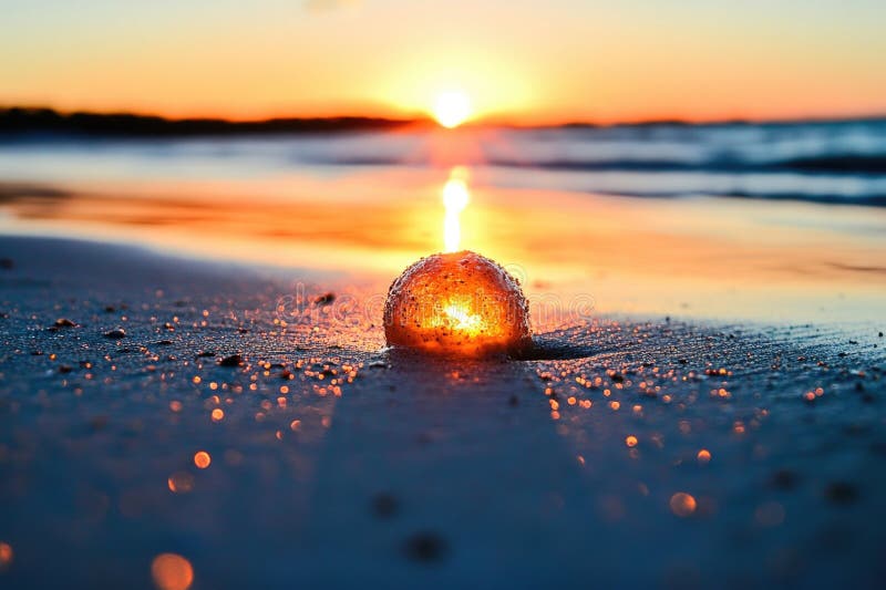 Enchanted Crystal Ball on Tranquil Beach at Sunset Stock Photo - Image ...