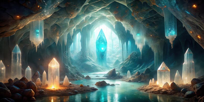 Enchanted Crystal Cave with Glowing Formations and Tranquil Waters ...