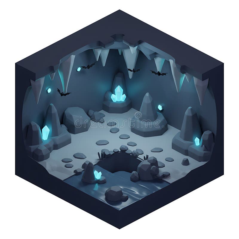 Enchanted Crystal Cave: Low Poly 3D Render of a Mystical Underground ...