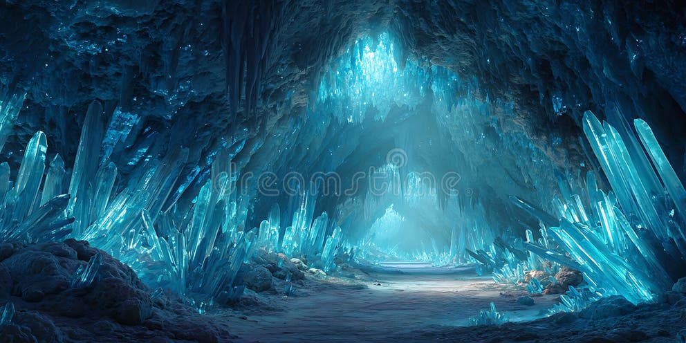 Enchanted Crystal Cave Mystical Blue Grotto Background Stock ...