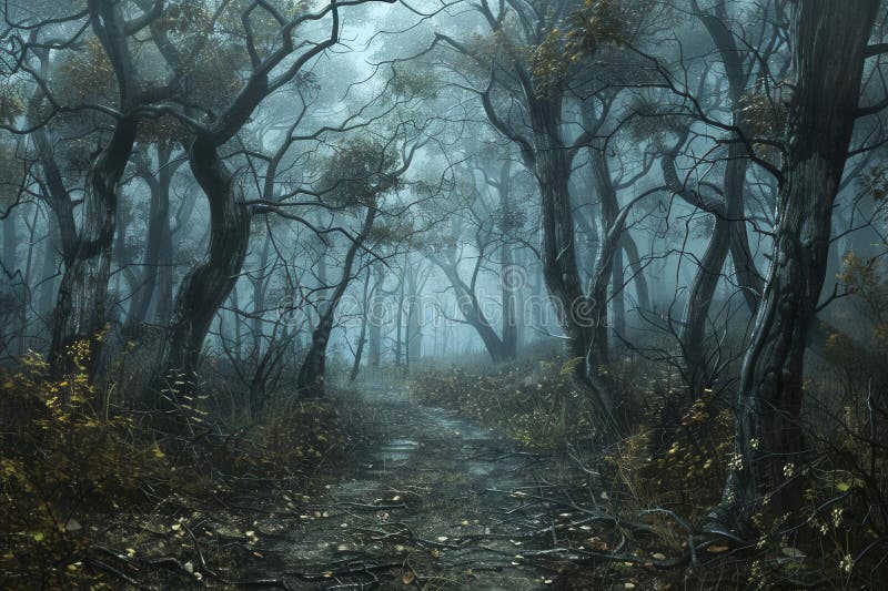 Enchanted Dark Forest. Mysterious and Eerie Forest Setting Concept ...