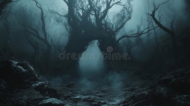 Enchanted Dark Forest Path stock illustration. Illustration of digital ...