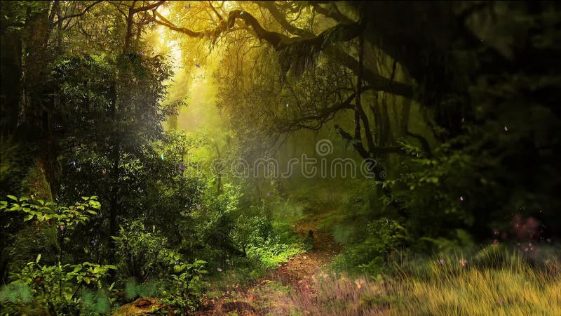 Enchanted Deep Forest with Flying Bugs and Fairies. Stock Video - Video ...