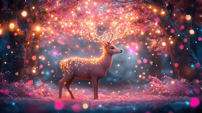 Enchanted Deer with Glowing Antlers in a Magical Forest Setting Stock ...