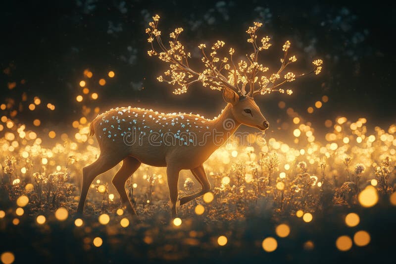 Enchanted Deer in a Golden Meadow Stock Illustration - Illustration of ...