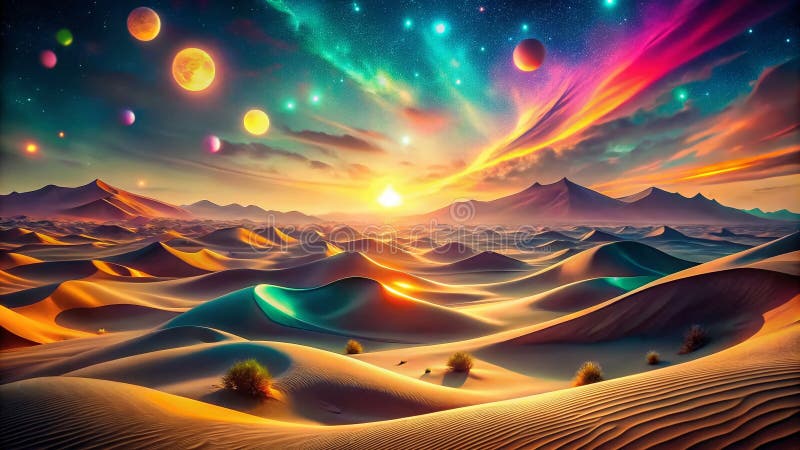 Enchanted Desert Dreamscape Neon Sand Dunes and Glowing Sky Patterns ...