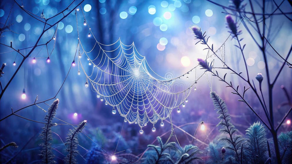 Enchanted Dew-kissed Spiderweb in a Mystical Dawn Forest. Generative AI ...