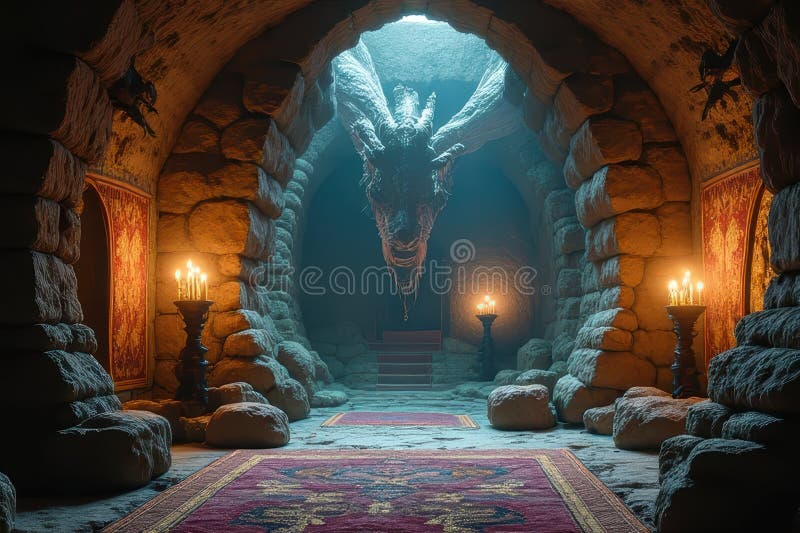 Enchanted Dragon Dungeon Scene Stock Illustration - Illustration of ...