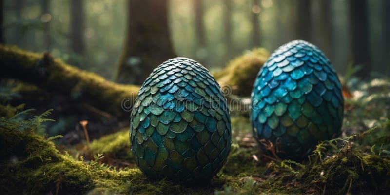 Enchanted Dragon Eggs in Mystical Forest - Fantasy Concept Art. Stock Illustration ...